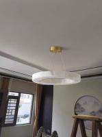 China Custom European Modern Unique Circle Ring Lighting White Natural Led Alabaster Chandelier For Living Room Dining Room for sale