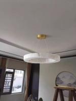 China Custom European Modern Unique Circle Ring Lighting White Natural Led Alabaster Chandelier For Living Room Dining Room for sale