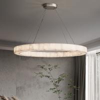 China Custom European Modern Unique Circle Ring Lighting White Natural Led Alabaster Chandelier For Living Room Dining Room for sale