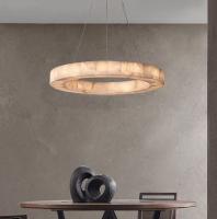 China Custom European Modern Unique Circle Ring Lighting White Natural Led Alabaster Chandelier For Living Room Dining Room for sale