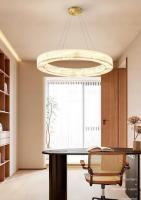 China Custom European Modern Unique Circle Ring Lighting White Natural Led Alabaster Chandelier For Living Room Dining Room for sale
