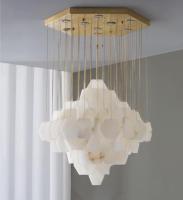 China Minimalist Rectangular Alabaster Chandelier Home Decoration Lighting Hotel Restaurant Modern Design Marble Pendant Lamp for sale