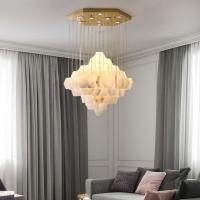 China Minimalist Rectangular Alabaster Chandelier Home Decoration Lighting Hotel Restaurant Modern Design Marble Pendant Lamp for sale
