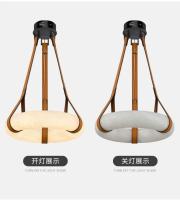 China Luxury Leather Chandelier Marble Circle Kitchen Living Room Creative Art Alabaster Light Hanging Lamp for sale