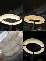 China Luxury Leather Chandelier Marble Circle Kitchen Living Room Creative Art Alabaster Light Hanging Lamp for sale