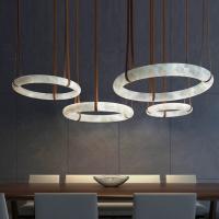 China Luxury Leather Chandelier Marble Circle Kitchen Living Room Creative Art Alabaster Light Hanging Lamp for sale