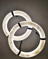 China Luxury Leather Chandelier Marble Circle Kitchen Living Room Creative Art Alabaster Light Hanging Lamp for sale