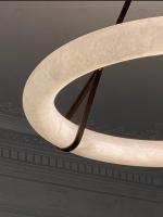 China Luxury Leather Chandelier Marble Circle Kitchen Living Room Creative Art Alabaster Light Hanging Lamp for sale