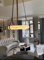 China Luxury Leather Chandelier Marble Circle Kitchen Living Room Creative Art Alabaster Light Hanging Lamp for sale