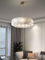 China All Copper Light Luxury Natural Marble Creative New Chinese Model Living Room Dining Room Circular Chandelier for sale