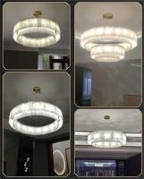 China All Copper Light Luxury Natural Marble Creative New Chinese Model Living Room Dining Room Circular Chandelier for sale