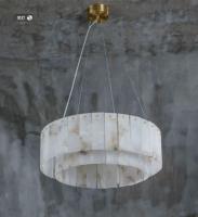 China All Copper Light Luxury Natural Marble Creative New Chinese Model Living Room Dining Room Circular Chandelier for sale