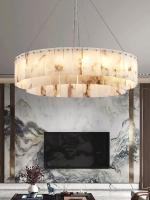 China All Copper Light Luxury Natural Marble Creative New Chinese Model Living Room Dining Room Circular Chandelier for sale