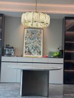 China Modern Luxury Chandelier Home Living Room Bedroom Natural Marble Black Gold Dual Color Copper Frame Alabaster Pendent for sale
