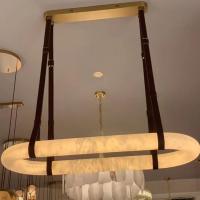 China Luxury Leather Chandelier Marble Circle Kitchen Living Room Creative Art Alabaster Light Hanging Lamp for sale