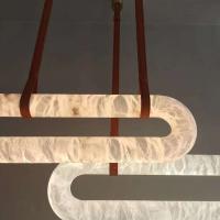 China Luxury Leather Chandelier Marble Circle Kitchen Living Room Creative Art Alabaster Light Hanging Lamp for sale