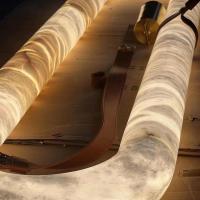 China Luxury Leather Chandelier Marble Circle Kitchen Living Room Creative Art Alabaster Light Hanging Lamp for sale