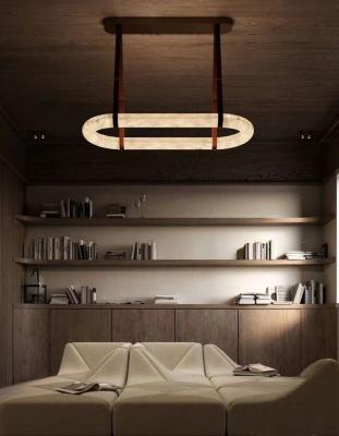 China Luxury Leather Chandelier Marble Circle Kitchen Living Room Creative Art Alabaster Light Hanging Lamp for sale