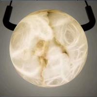 China Wholesale Iron Modern Restaurant Pendant Lamp For Bedroom Bedside Dinning Room Luxury Alabaster Marble Ball Pendant Light for sale