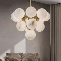 China Luxury Home Decoration Alabaster Ball Modern Nordic Copper Chandelier Pendant Lights For Living Room Restaurant for sale