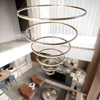 China Six Rings Gold Acrylic Chandelier Led Chandelier Modern Living Room Staircase Ceiling Room Luxurously Decorated for sale