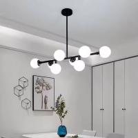 China Nordic Creative Simple Guest Restaurant Dining Hall Bar Lamp Magic Beans Large White Glass Ball Pendant Lamp for sale