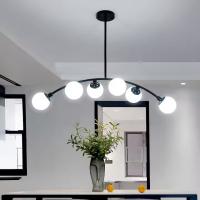 China Nordic Creative Simple Guest Restaurant Dining Hall Bar Lamp Magic Beans Large White Glass Ball Pendant Lamp for sale