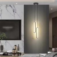 China Modern Linear Black Gold Pendant Light Villa Duplex Living Room Bedroom Dining Home Decoration LED Chandelier for sale