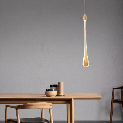 China Raindrop Golden Single Head Small Chandelier Luxury Copper Glass Led Hanging Lamp Nordic Simple Bedside Pendant Light for sale