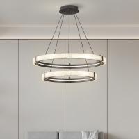 China Modern Nordic Crystal Chandelier Creative Double Ring Hanging Chandelier Dimmable 3CCT LED Sand Iron Acrylic Large Room Decoration for sale