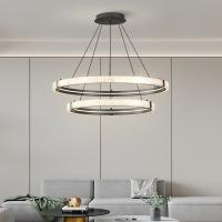 China Modern Nordic Crystal Chandelier Creative Double Ring Hanging Chandelier Dimmable 3CCT LED Sand Iron Acrylic Large Room Decoration for sale