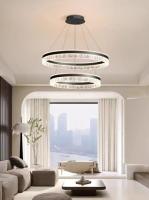 China Exquisite Double  Circle Living Room Bedroom LED Interior Chandelier Brilliant Acrylic Hotel Villa Hall Dining Room Chandelier for sale