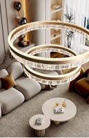 China Exquisite Double  Circle Living Room Bedroom LED Interior Chandelier Brilliant Acrylic Hotel Villa Hall Dining Room Chandelier for sale