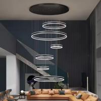 China Hotel Villa Stairs High Ceiling Hanging Black Coffee Gold Round Circle Ring Led Chandelier Pendant Light for sale