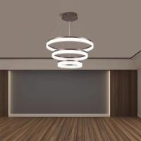 China Modern 3 Ring Design Hanging Decorative Ring Acrylic LED Chandelier Light Gold Hotel Lobby Living Room Long Stairwell Chandelier for sale