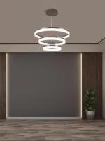China Modern 3 Ring Design Hanging Decorative Ring Acrylic LED Chandelier Light Gold Hotel Lobby Living Room Long Stairwell Chandelier for sale