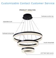 China Modern 3 Ring Design Hanging Decorative Ring Acrylic LED Chandelier Light Gold Hotel Lobby Living Room Long Stairwell Chandelier for sale