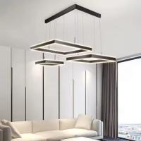 China Living Room Simple Square Lamp Chandelier Square Nordic Chandelier Minimalist Dining Room for sale