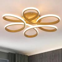China Dimmable Gold Surface Mounted Led Acrylic Ceiling Light Minimalist Creative Ring Hanging Light Flower Shape Modern for sale