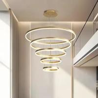 China Gold Shell Aluminum LED Round Ring Light 5-rings Hanging Ceiling Light for Hotel Villa for sale