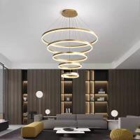 China Gold Shell Aluminum LED Round Ring Light 5-rings Hanging Ceiling Light for Hotel Villa for sale