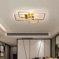China Modern American style four-head rectangular LED study room acrylic ceiling lamp golden luxury square LED ceiling lamp can be remote-controlled for sale