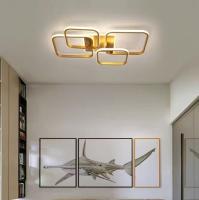 China Modern American style four-head rectangular LED study room acrylic ceiling lamp golden luxury square LED ceiling lamp can be remote-controlled for sale
