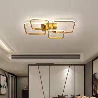 China Modern American style four-head rectangular LED study room acrylic ceiling lamp golden luxury square LED ceiling lamp can be remote-controlled for sale