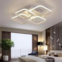China Modern American style four-head rectangular LED study room acrylic ceiling lamp golden luxury square LED ceiling lamp can be remote-controlled for sale
