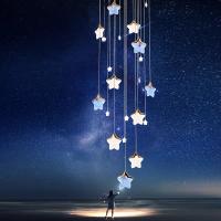 China Antique Glass Star Moon Starry Sky Pendant Lamp Bedroom Bedside Lamp Staircase Restaurant Bar Counter Villa Hotel Duplex Floor for sale