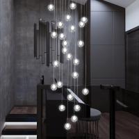 China Stair Long Glass Ball Hanging Lamp LED Ceiling Light Creative Home Lighting Modern Chandelier for sale