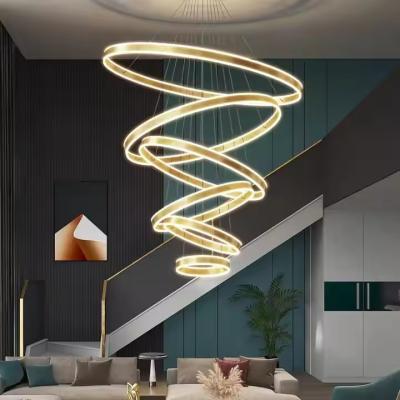 China Modern Chandelier Large Led Pendant Light Fixture Luxury Acrylic Adjustable Circle High Ceiling Ring Lamp for Hotel Dining Room for sale