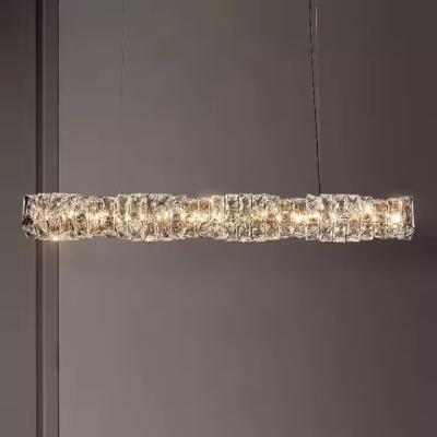 China Modern Linear Crystal Chandelier Bar Rectangular Chandelier Customization Dining Pendant Lights for sale