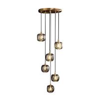 China Chocolate All Copper Staircase Pendant Lamp End Villa Living Room Light with Luxury Crystal and Rotating Function for sale